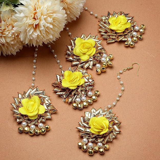 Yellow Gota Maang Tikka For Mehendi Haldi Women's Gifts – Desi Tohfa